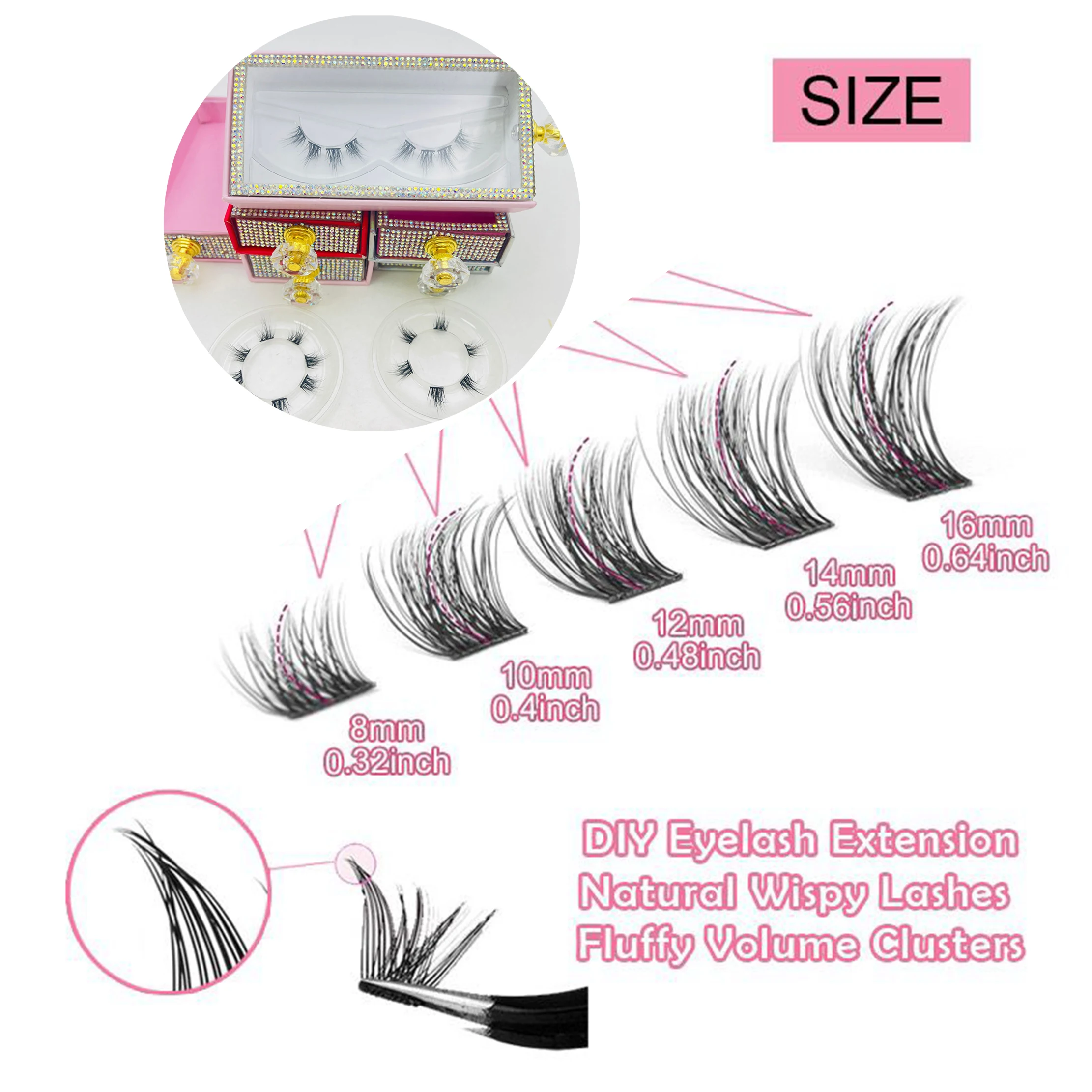 Professional Cluster Eyelash Extensions Kit Press-On Lash Clusters Mix ...