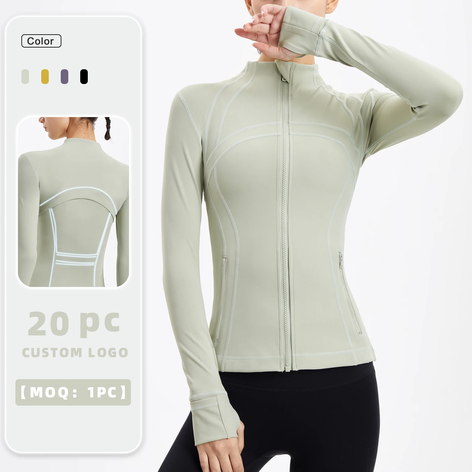 Wholesale Autumn Long Sleeve Yoga Jackets With Zipper Pockets Women Sports Fitness Thumb Holes ...