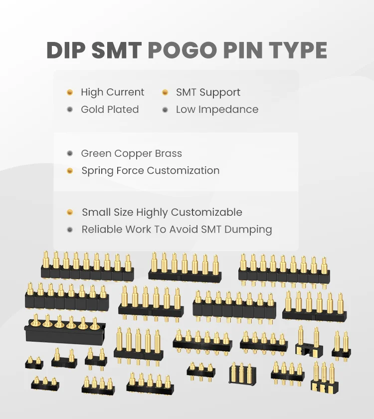 High Current Custom Fine Pitch Spring Loaded Gold Plated Smt Smd Pogo ...