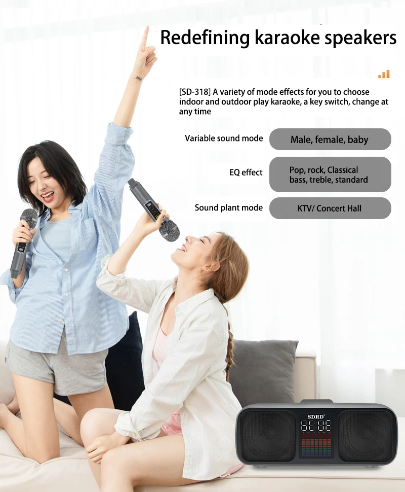 Sddrd Sd318 Bluetooth Speaker With Wireless Microphone Home Karaoke Speaker Portable Karaoke ...
