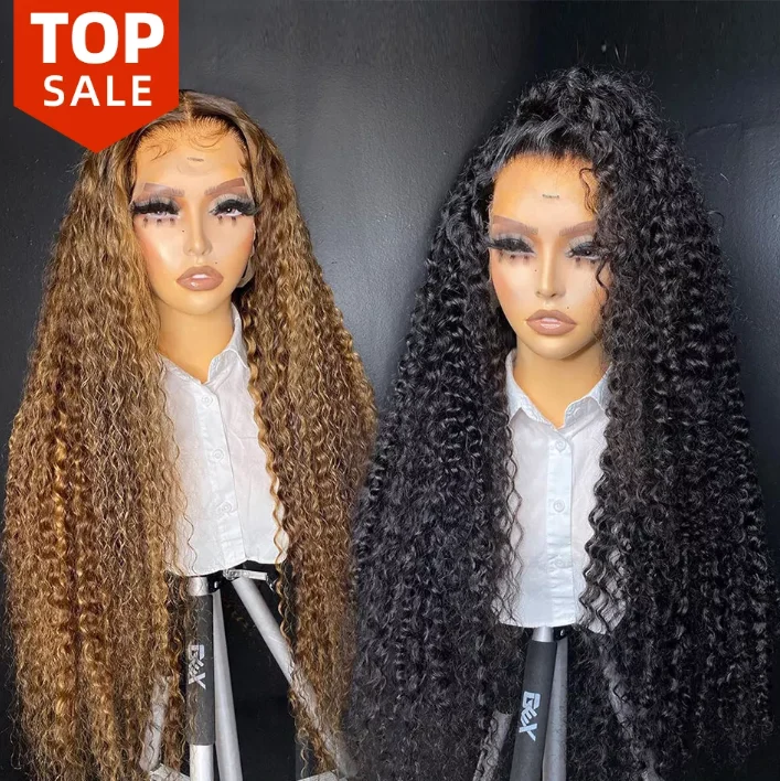 Frontal 13*4 Deep Curly Wave 40" Hd Frontal Deep Wave Wig Natural Black ...