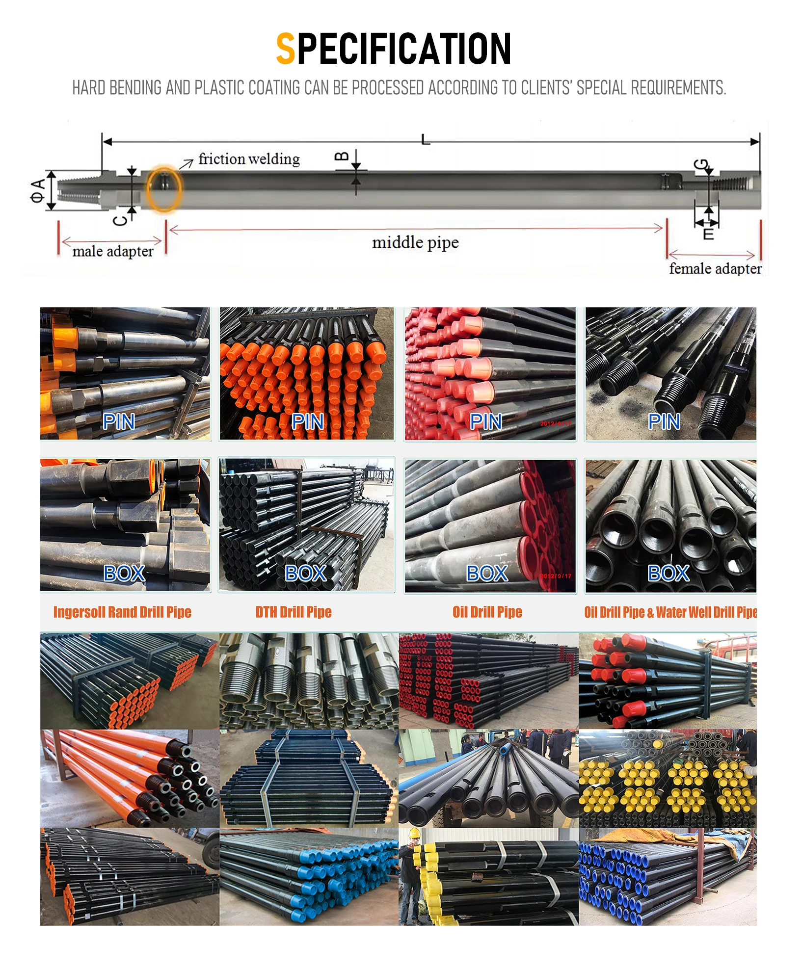 102mm x 3m DTH Water Well Drill Pipe - API Certified Carbon Steel Drill ...