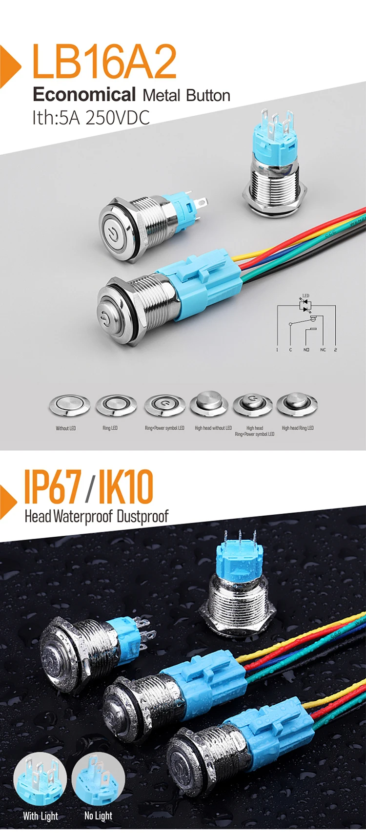 LB12B2/LB16A2/LB19A1.2LB/22B2 Metal Button Switches