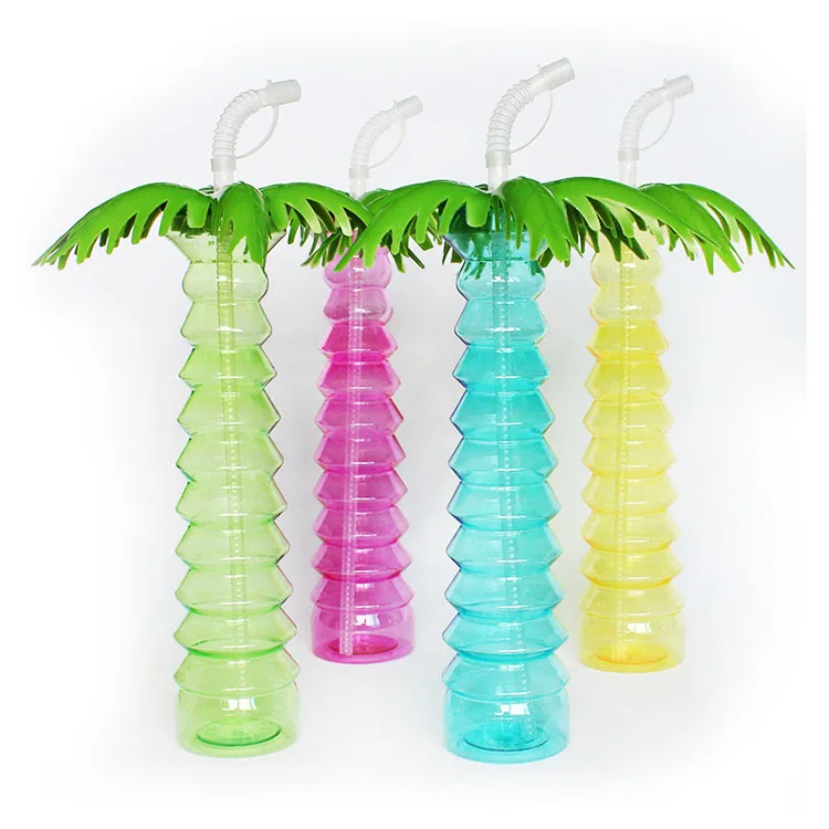 Palm Tree Cups Party Cold Drinks Kids Party Plastic Cup with Straw ...