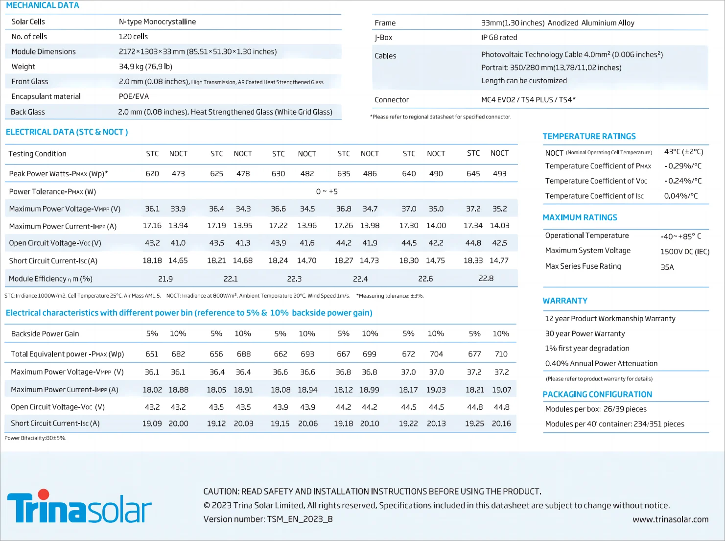 Trina Solar N 형 610w 모듈 광전압 615 와트 620wp 625w 630w 가격 태양 전지 패널 640w 645 ...