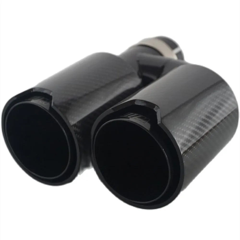H Style Dual Exhaust Tip Quad Muffler Tip Gloss Black Carbon Fiber ...