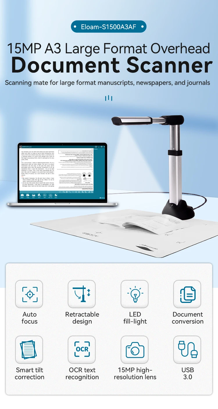 Eloam 15 MP Document Scanner S1500A3AF - OCR & Easy Operation