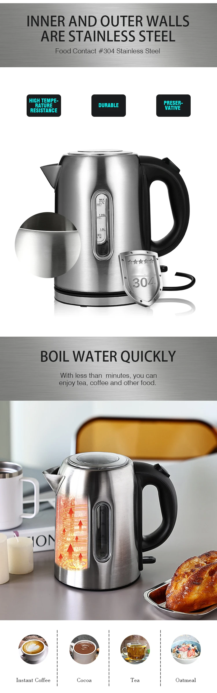 1.7l Stainless Steel Electric Kettles Coffee Kettles Strix Temperature ...
