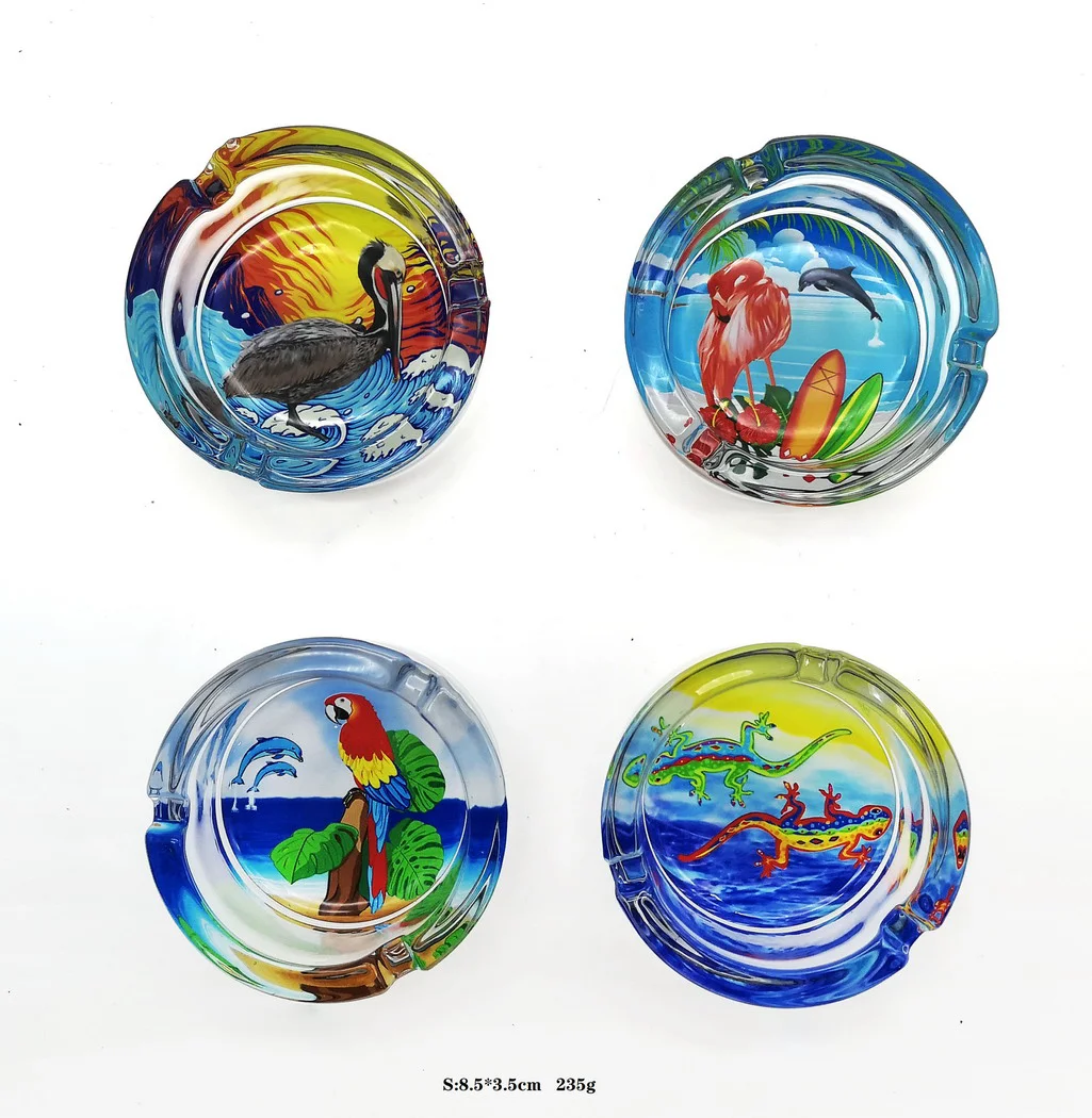 Factory Customized Glass Ashtray Dolphins And Parrot Design Round ...
