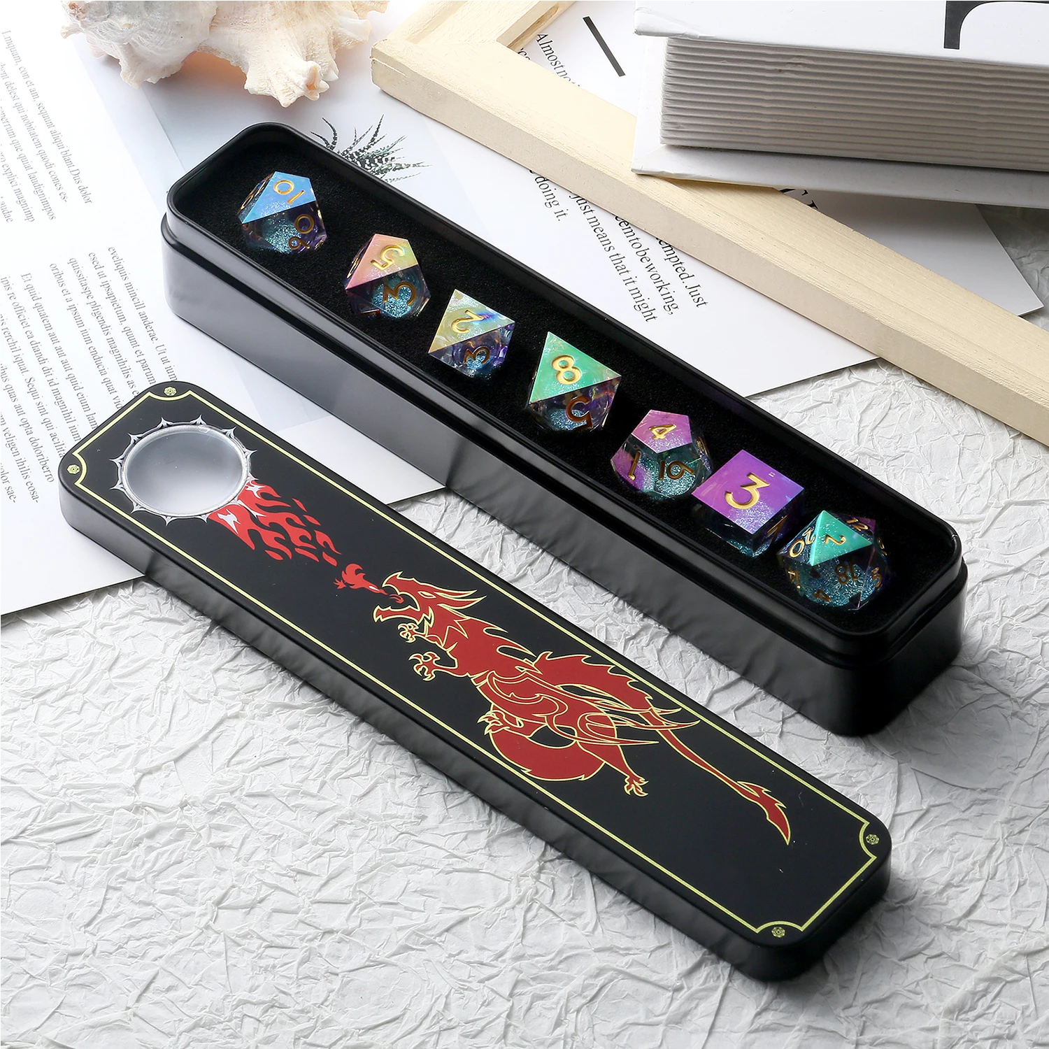 Custom DND Roll Dice - Handmade Sharp Edge Resin Set