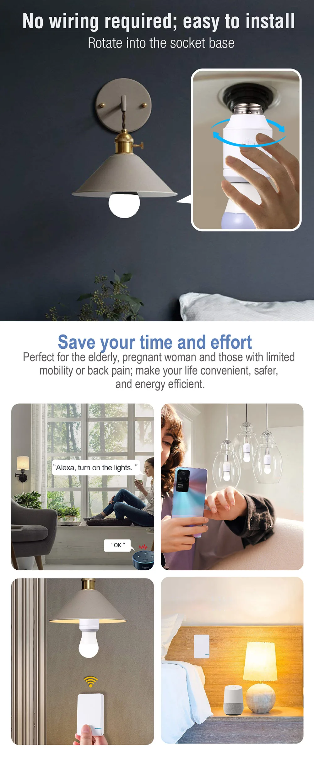 Remote Control Led Bulb E26 E27 Holder 433mhz Rf Wireless Wifi Light ...