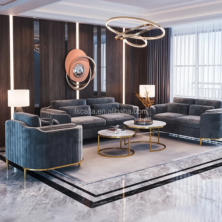 Modern Luxury Stainless Steel Frame Velvet Sofa Set for Living Room ...