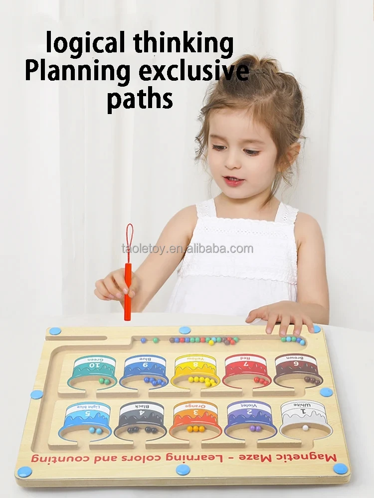 Customized Montessori Wooden Color Number Magnet Maze Toy Magnet Puzzle ...