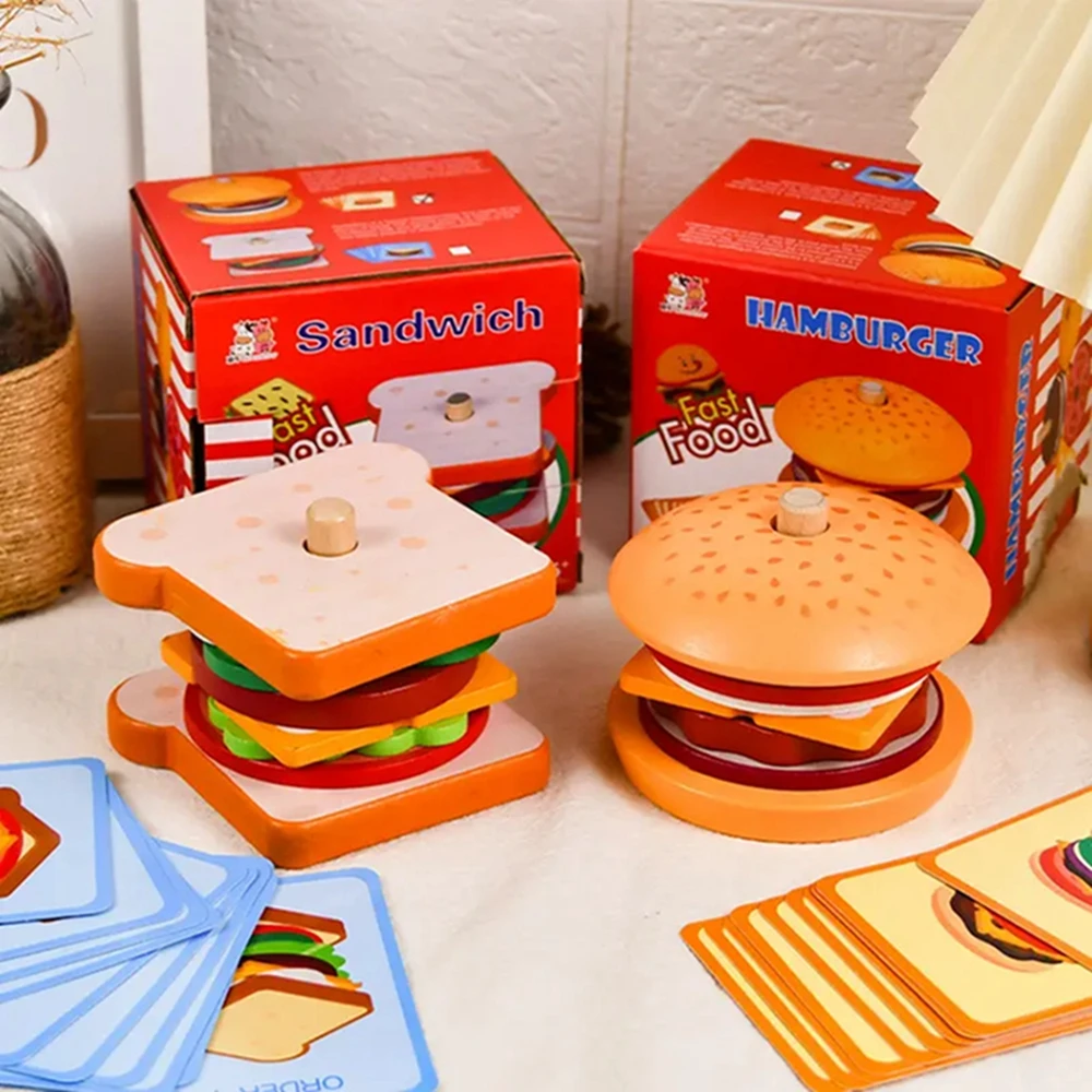 Ts Children Playing Tasty Sandwich Stacking Game Wooden Simulation Food ...