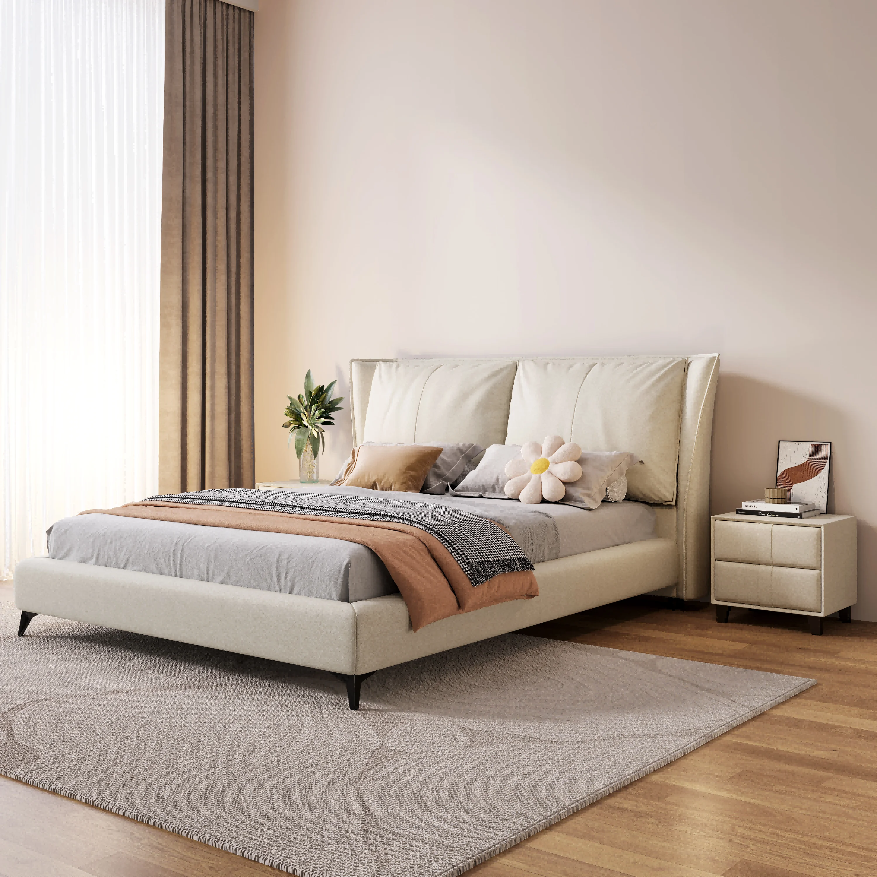 Tech Cloth Up-holstered Beds King Size Customized Color Soft Headboard ...