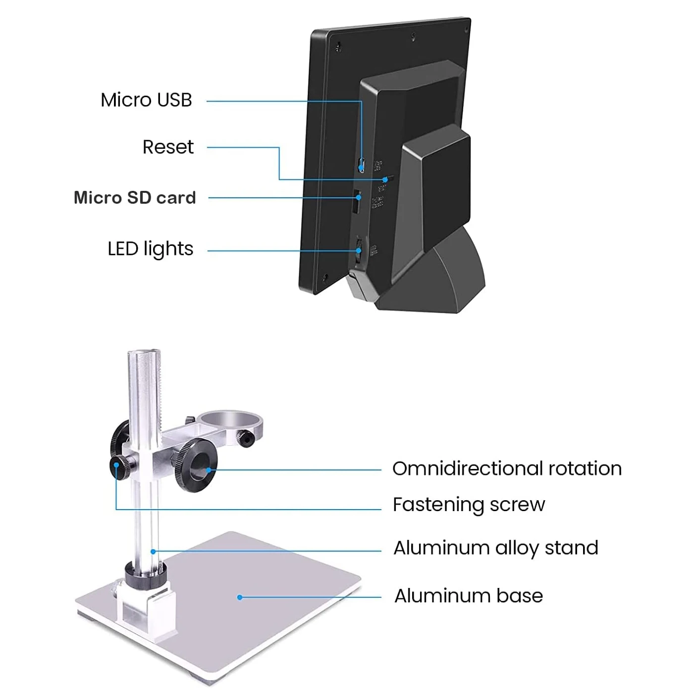12MP Digital Microscope with 7" LCD, 32GB Storage