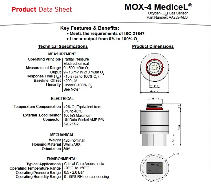 Medical Gas Sensor Anesthesia Medical Oxygen Sensor O2 Cell Oxygen ...
