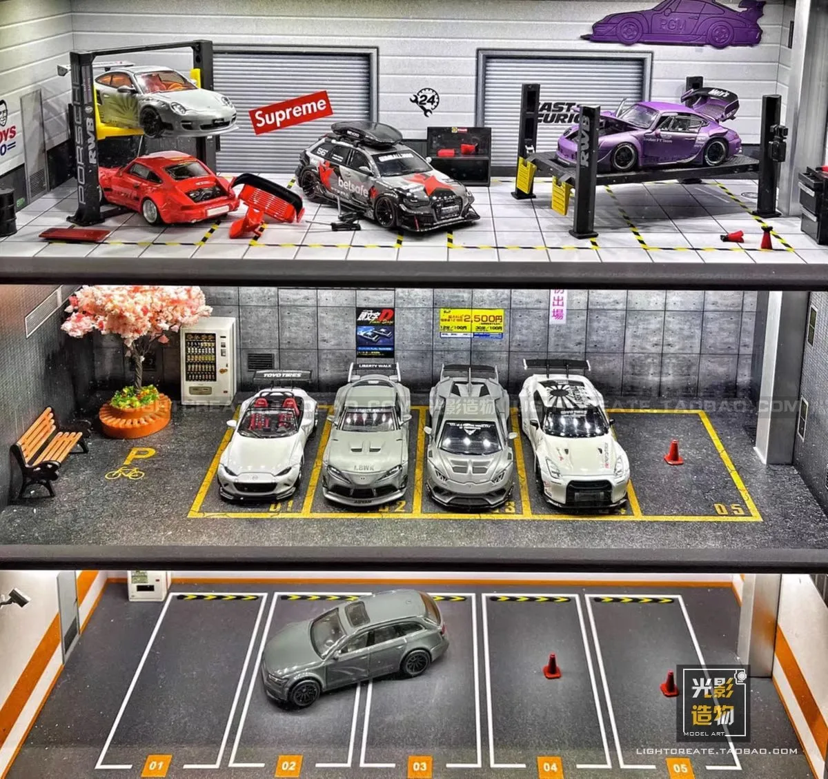 Miniature Scale 1/64 Diorama Scene Garage Parking Display Box for Toy ...