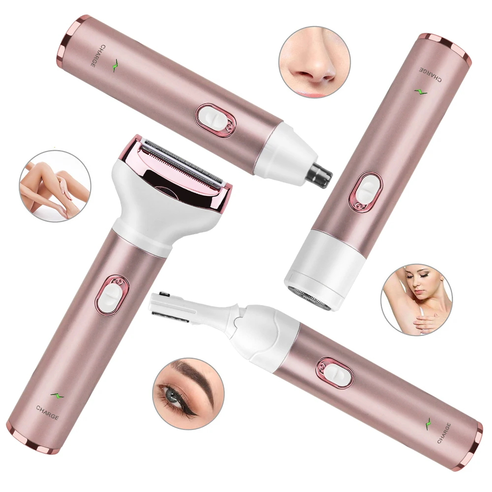 Cordless Portable 4 In 1 Painless Shaver For Face Leg Brows Nose ...