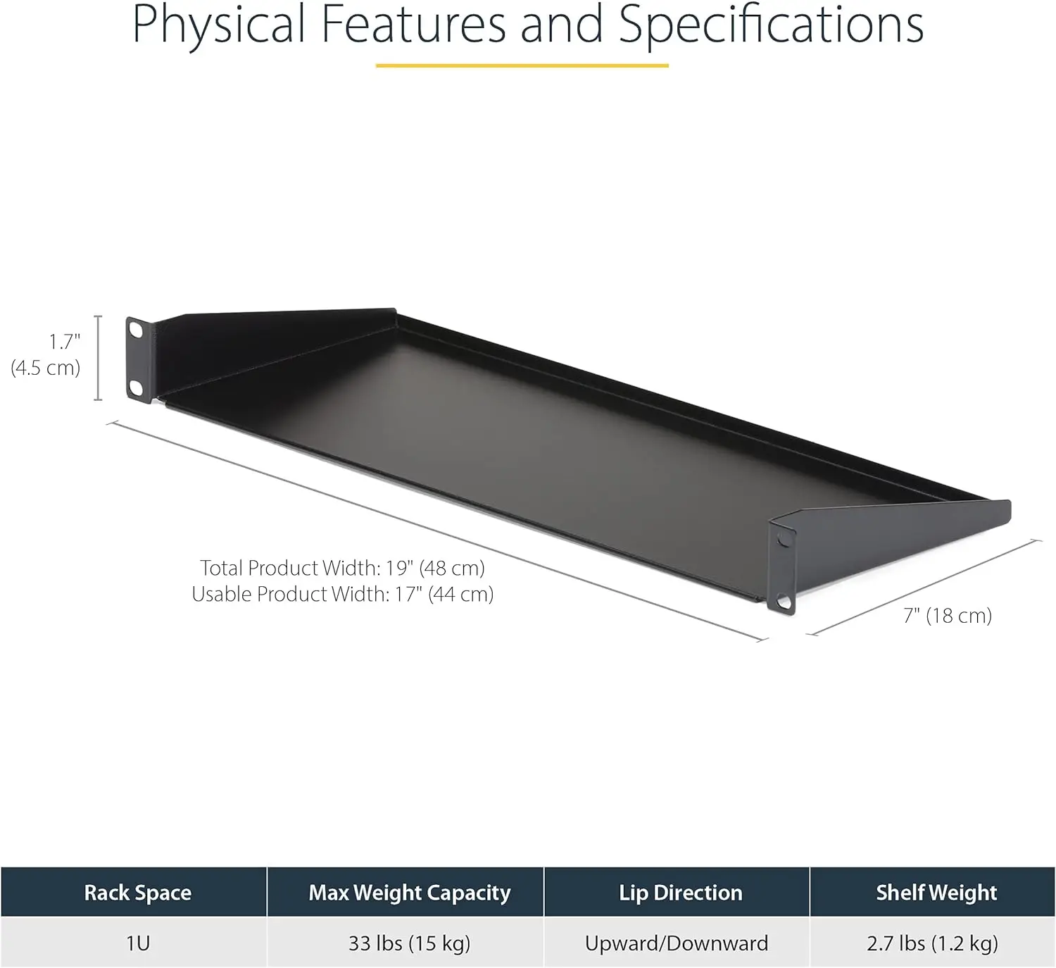 1U Server Rack Shelf - Universal Rack Mount Cantilever