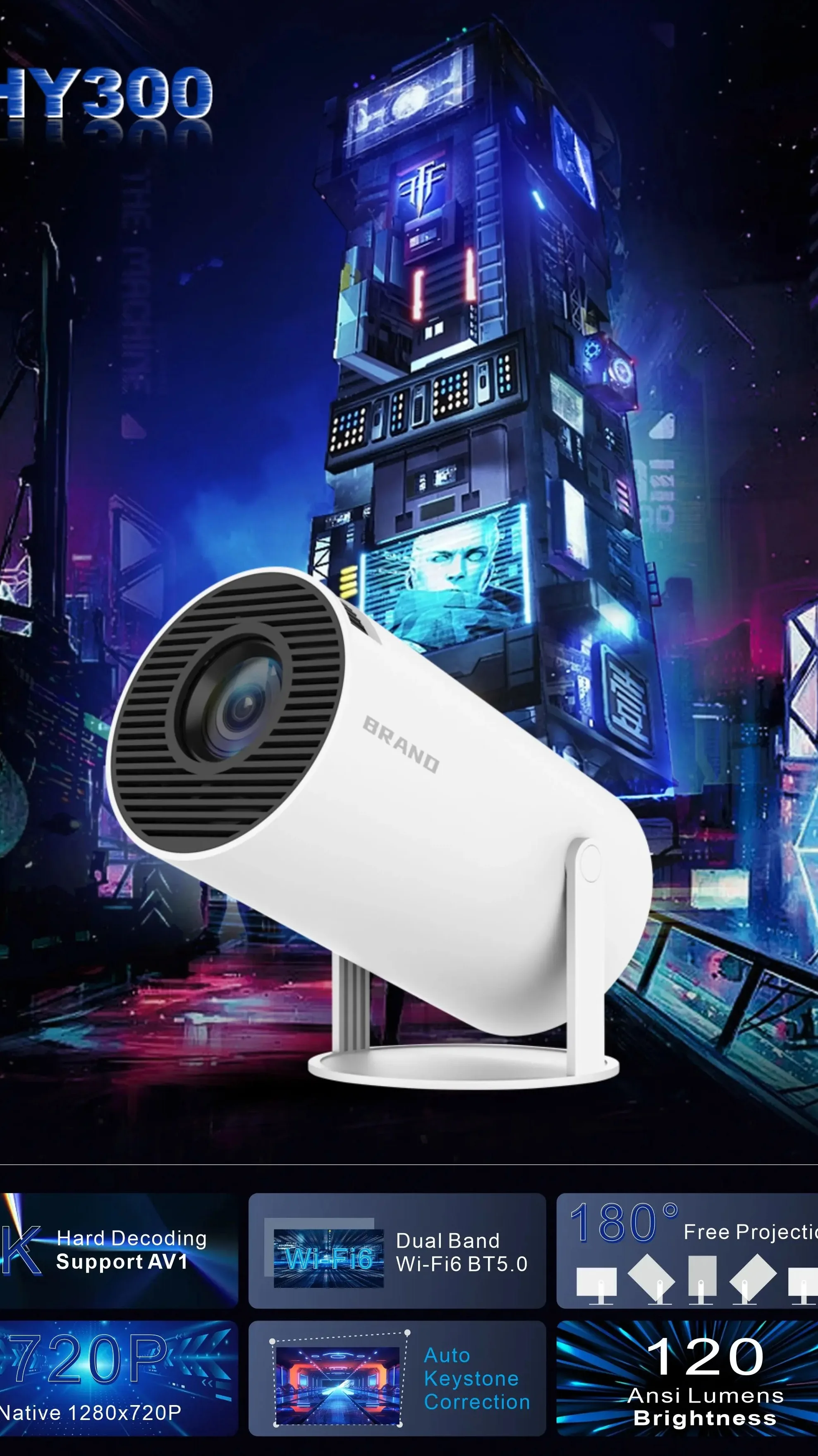 Hy300 Popular New Projector 4k Android Smart Projectors Hd 720p Home ...