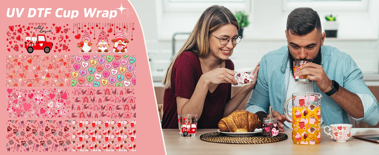 Custom 12oz 16oz 20oz Custom Valentines Day Ready To Transfer Uv Dtf ...