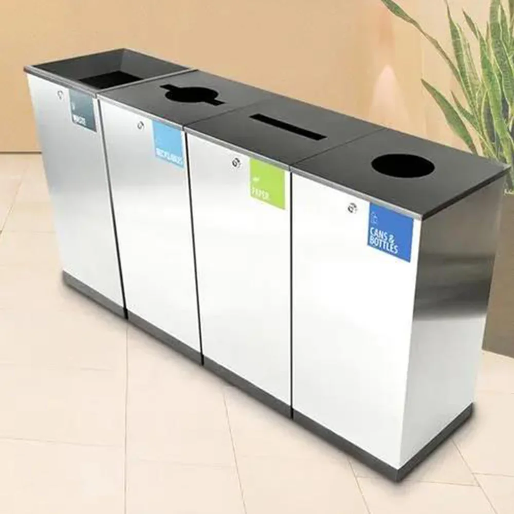 3 4 Compartments Litter Bins Recyclable Waste Metal Trash Can Street ...