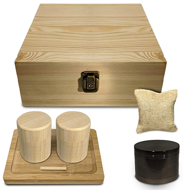 Wood Stash Box Kit With Rolling Tray Large Stash Box 100% Bamboo Wood ...