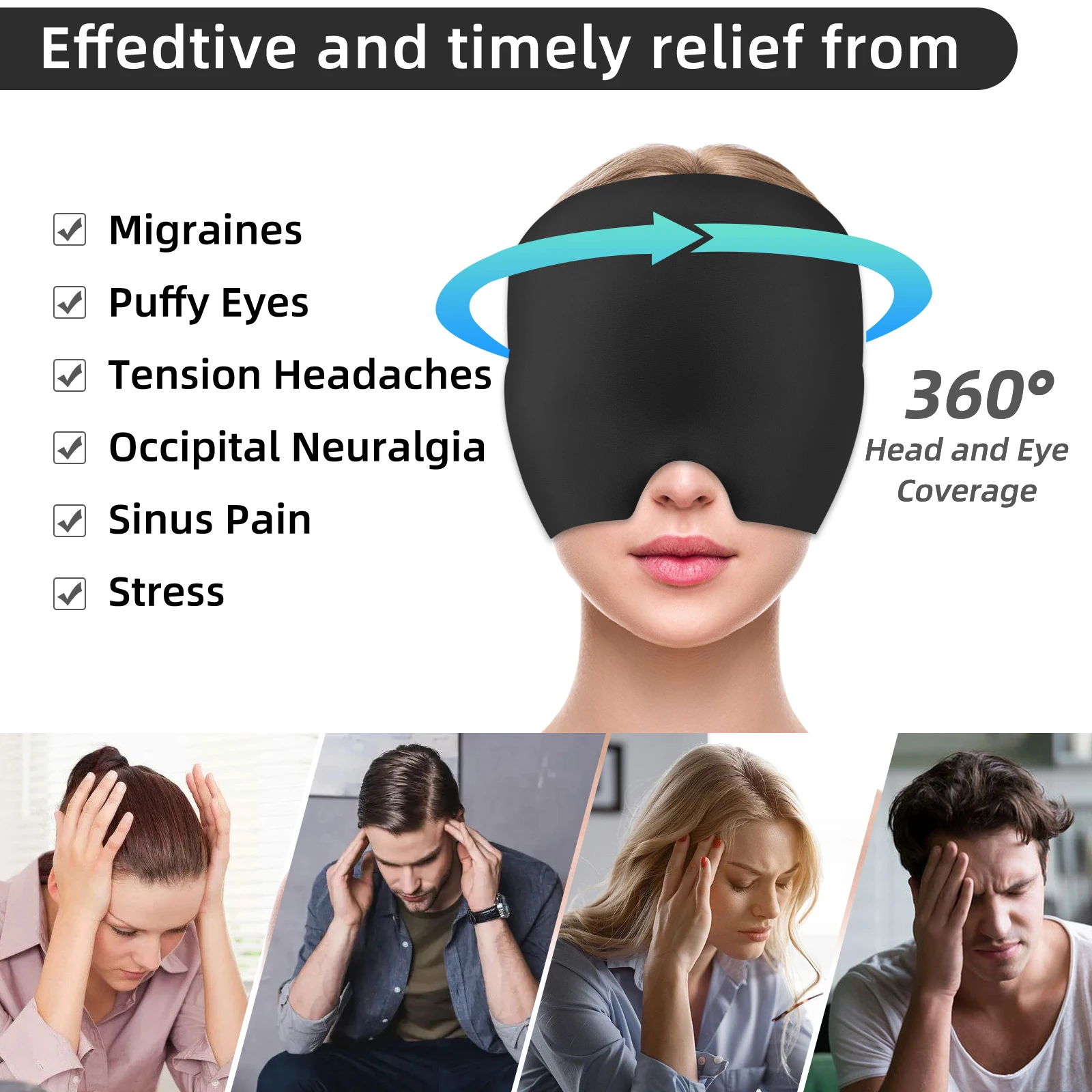 Hot Compress Cold Therapy Head Wrap Gel Ice Headache Hat Migraine ...