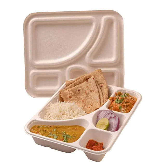 Hbmj Heavy Duty Disposable Mircowavable Pulp 5 Compartment Sugarcane ...