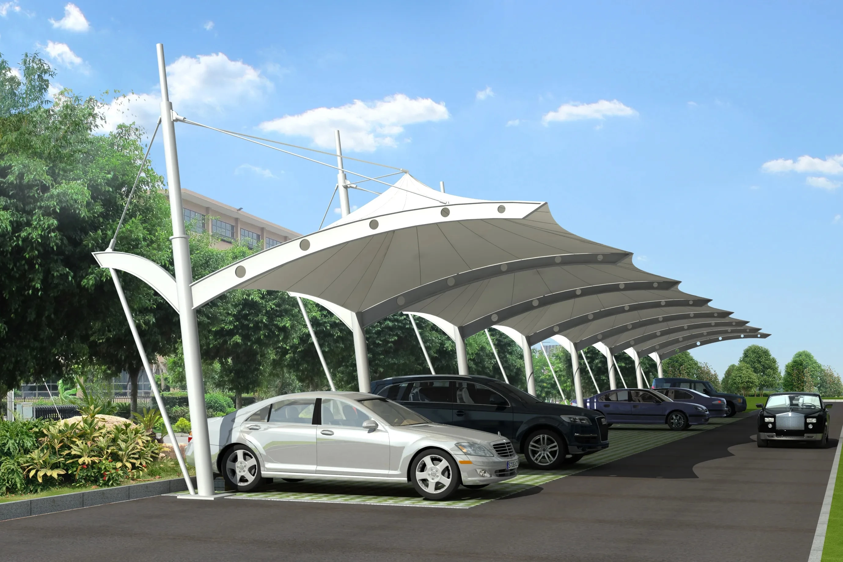 Durable Outdoor Car Park Tensile PVDF Membrane Structure