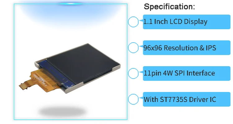 1.1 Inch TFT LCD Display Module - 96x96 Resolution SPI Interface IPS Type