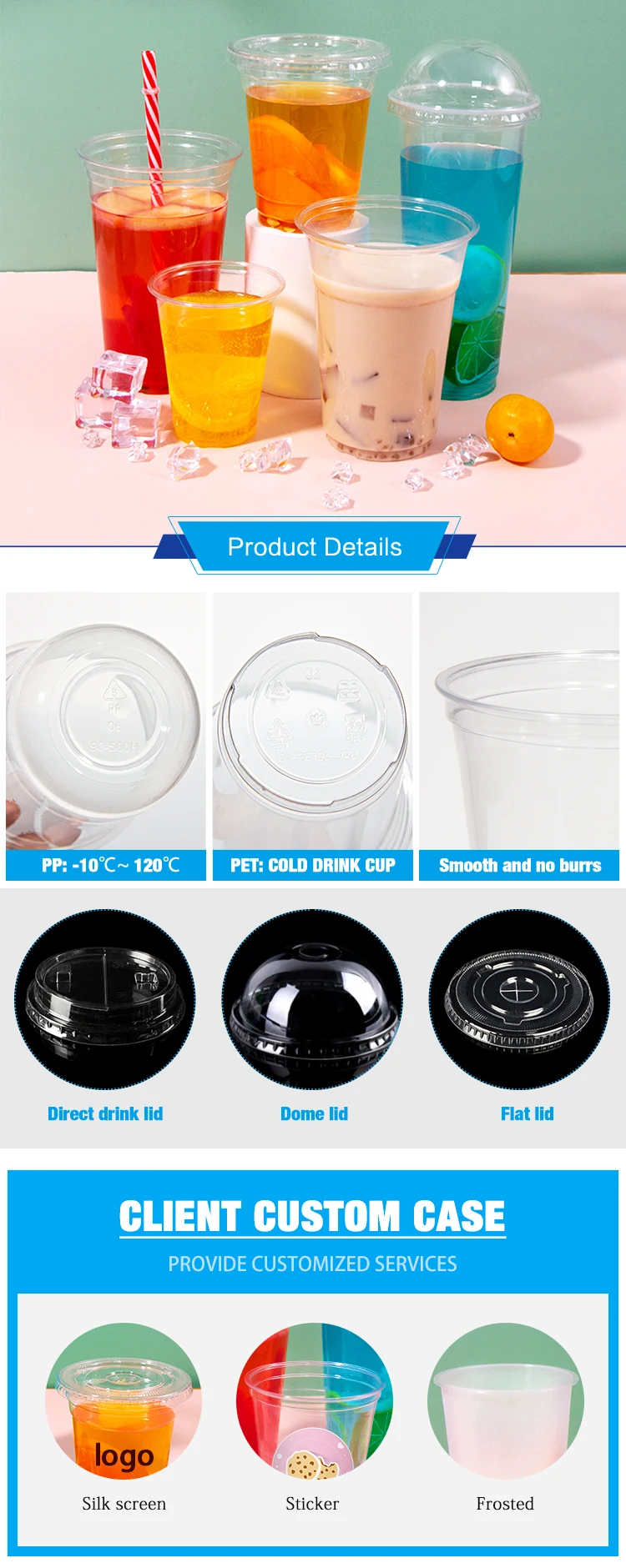 32 Oz Clear Plastic Cups With Dome Lids Disposable For Cold Drinks ...