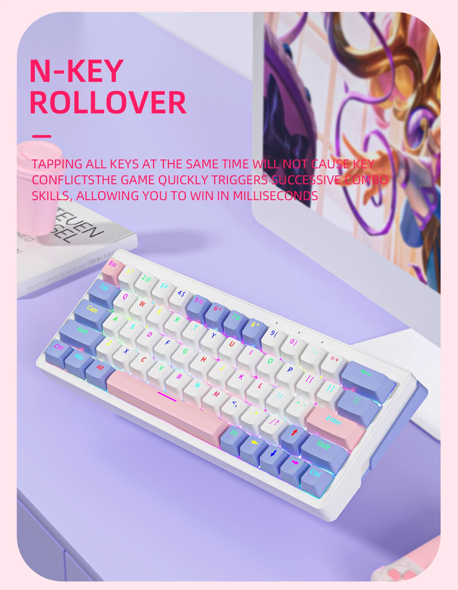 ZIFRIEND ZA63 2.4G Wireless 60% Hot Swap Gaming Keyboard, RGB Backlit ...