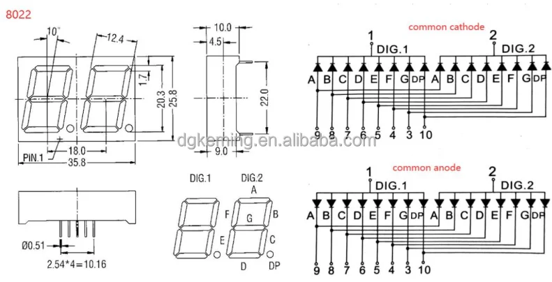 10 Pin 7 Segment Display 0.8 Inch 2 Digit Blue Color Seven Segment 0.8 ...