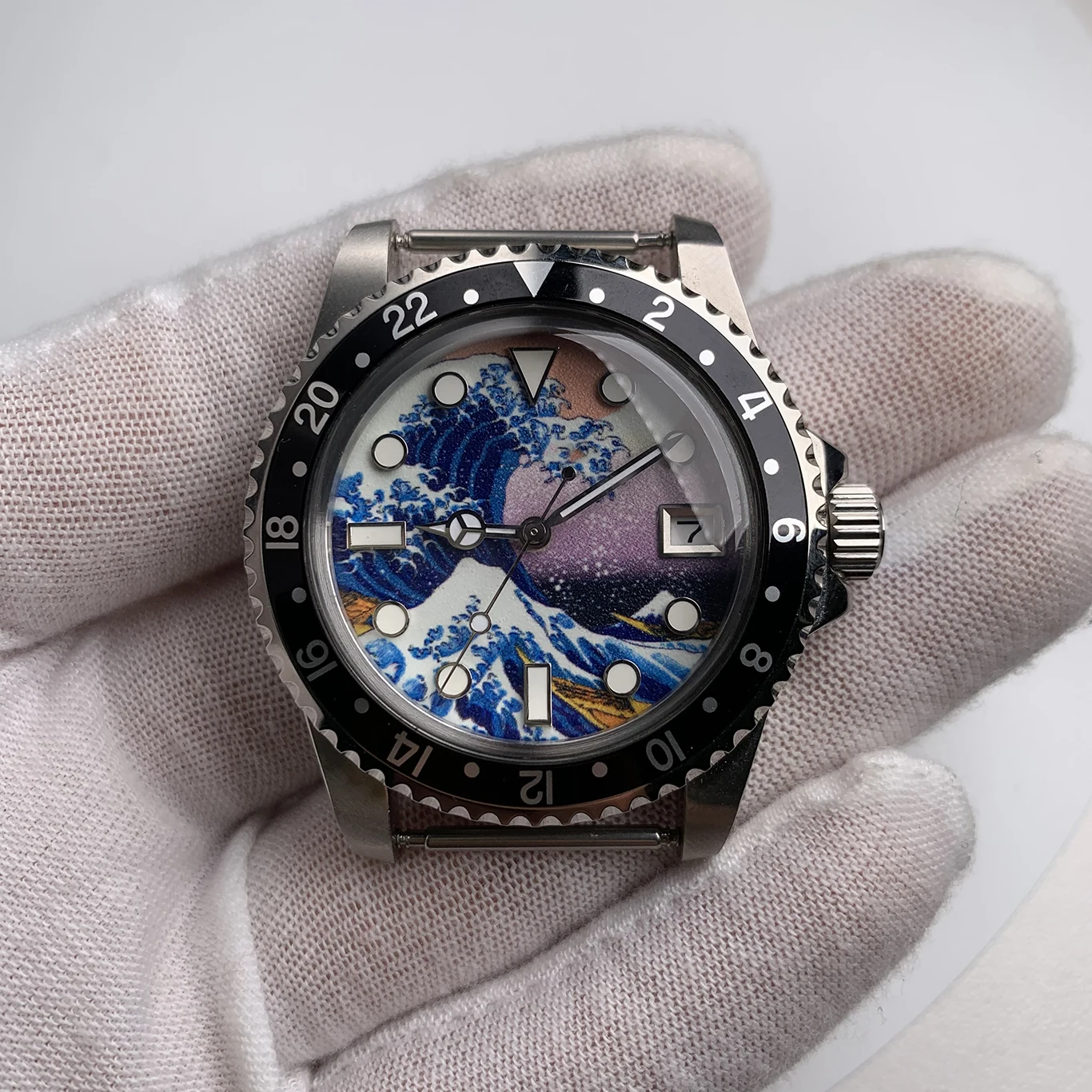Mod Kanagawa Wave Dial Man Watchcase Acrylic 100m Water Resistance Nh35 ...