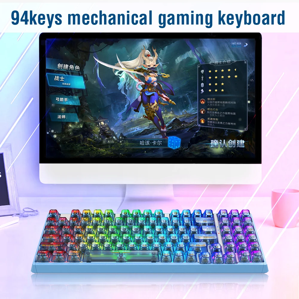 Compact 94 Keys Wireless Keyboard Crystal Keycaps Fully Aluminum Alloy ...