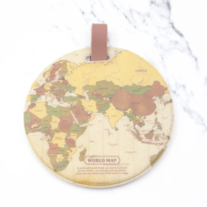 Custom Round Earth World Map Luggage Name Tag Hot Pressing Pvc Tag For ...