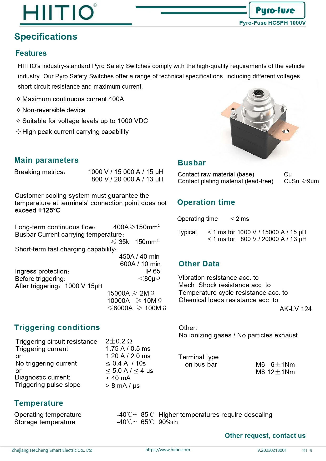 New High Voltage Battery Disconnect Pyrofuse Safety Module EV Pyro Fuse ...