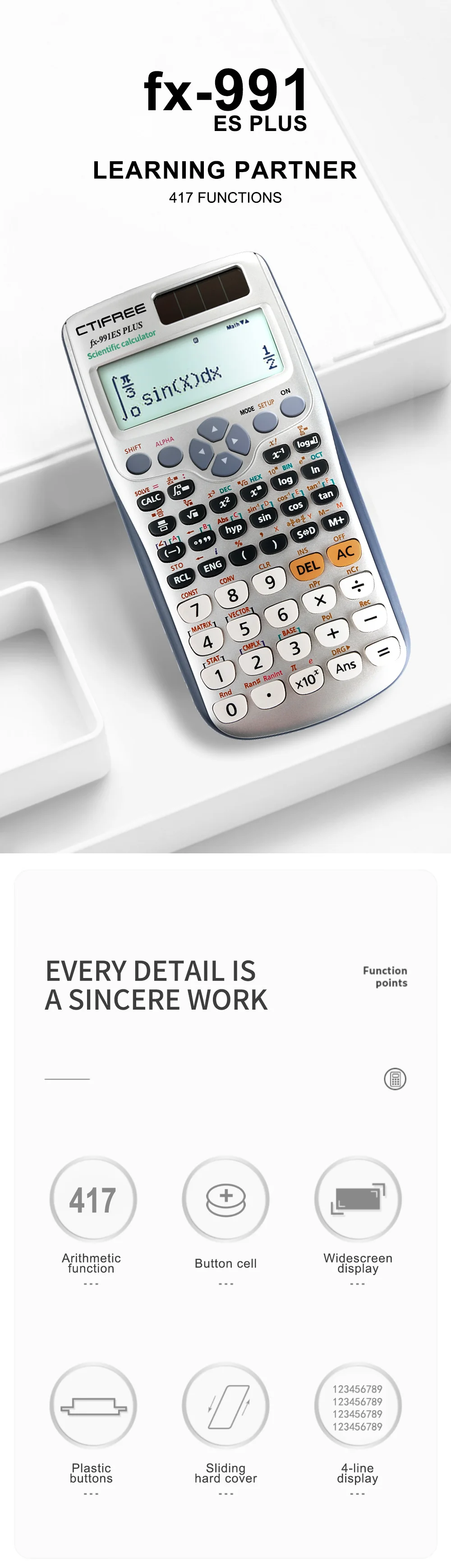 Student Calculator 417 Function 2 Lines Lcd Digital Scientific ...