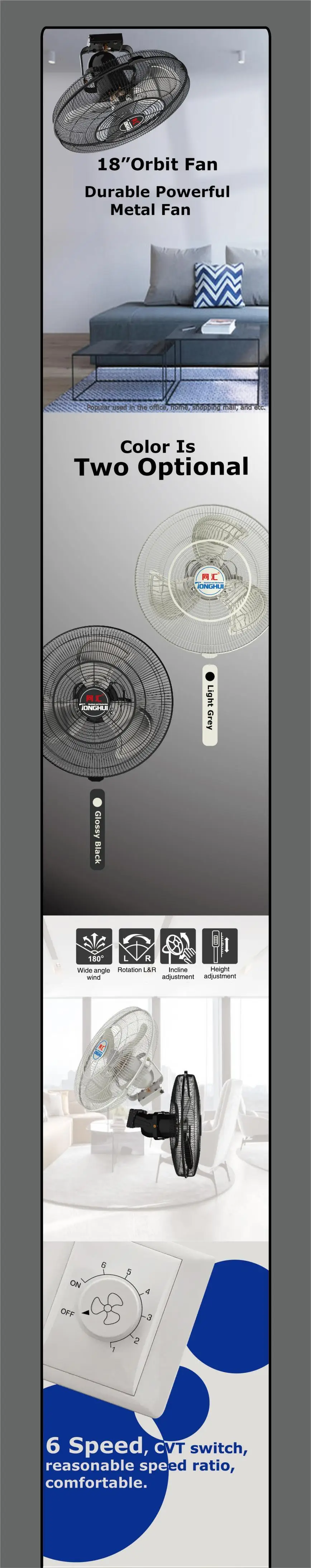 18 Inch Metal Blade Rotating Ceiling Fan Orbit Oscillating Corner Fan ...