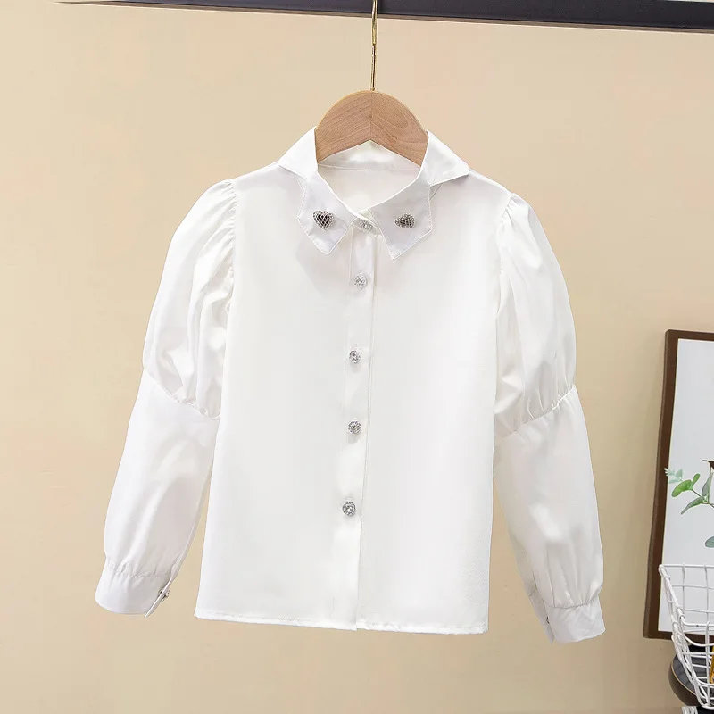 Girls Shirt Long Sleeve White Button Up Kids School Uniform Ruffle ...