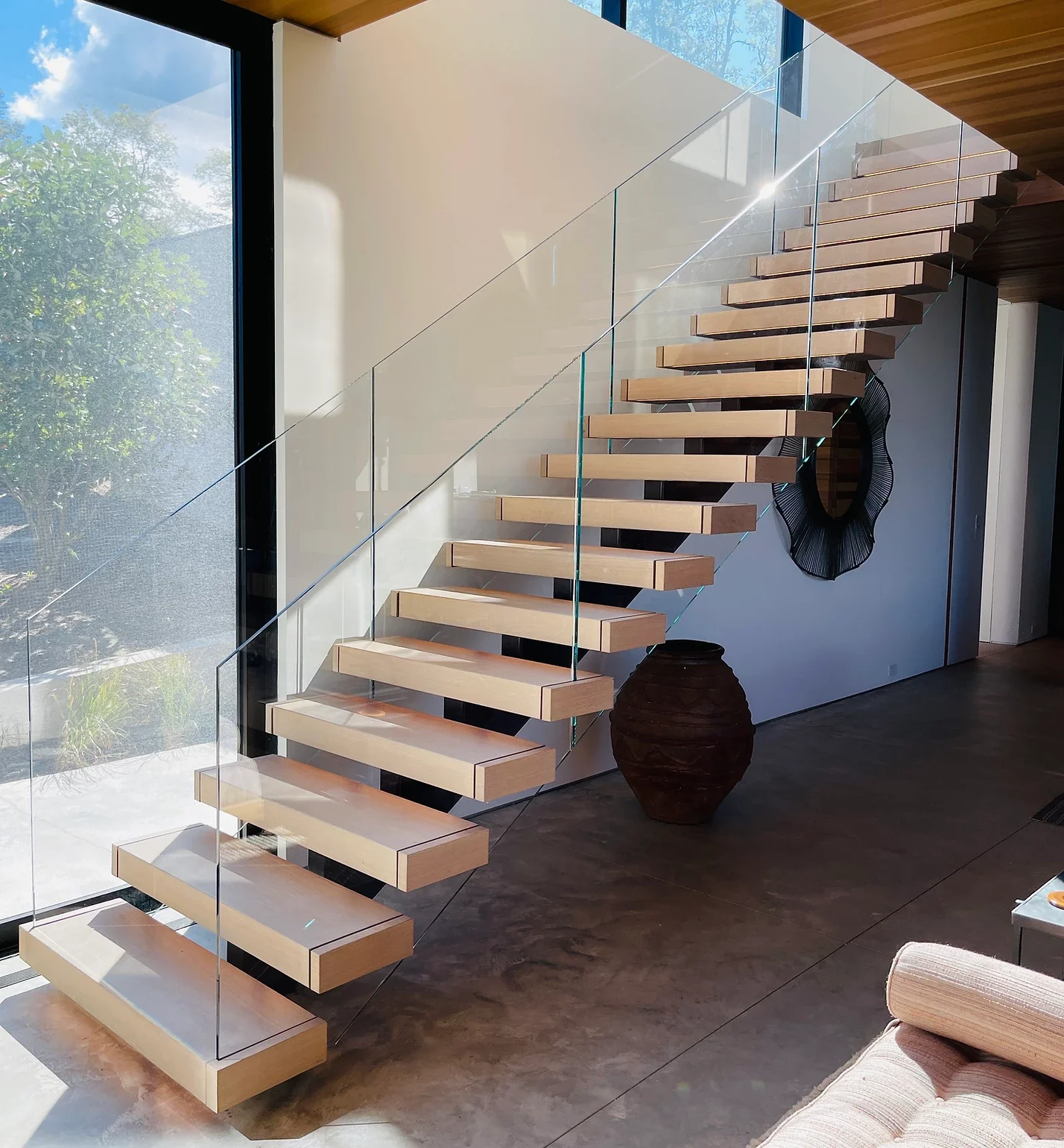 Customized Indoor Stairs Mono Beam Red Oak Tread Staircase Straight ...