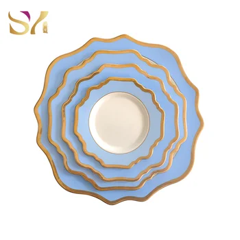 Irregular Shape Ceramic Dinner Set Light Blue Porcelain Dinner Plate ...