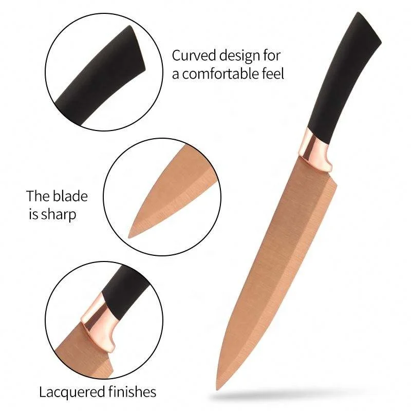 Titanium Gold Coating Blade Kitchen Knife Set - Sustainable & Durable