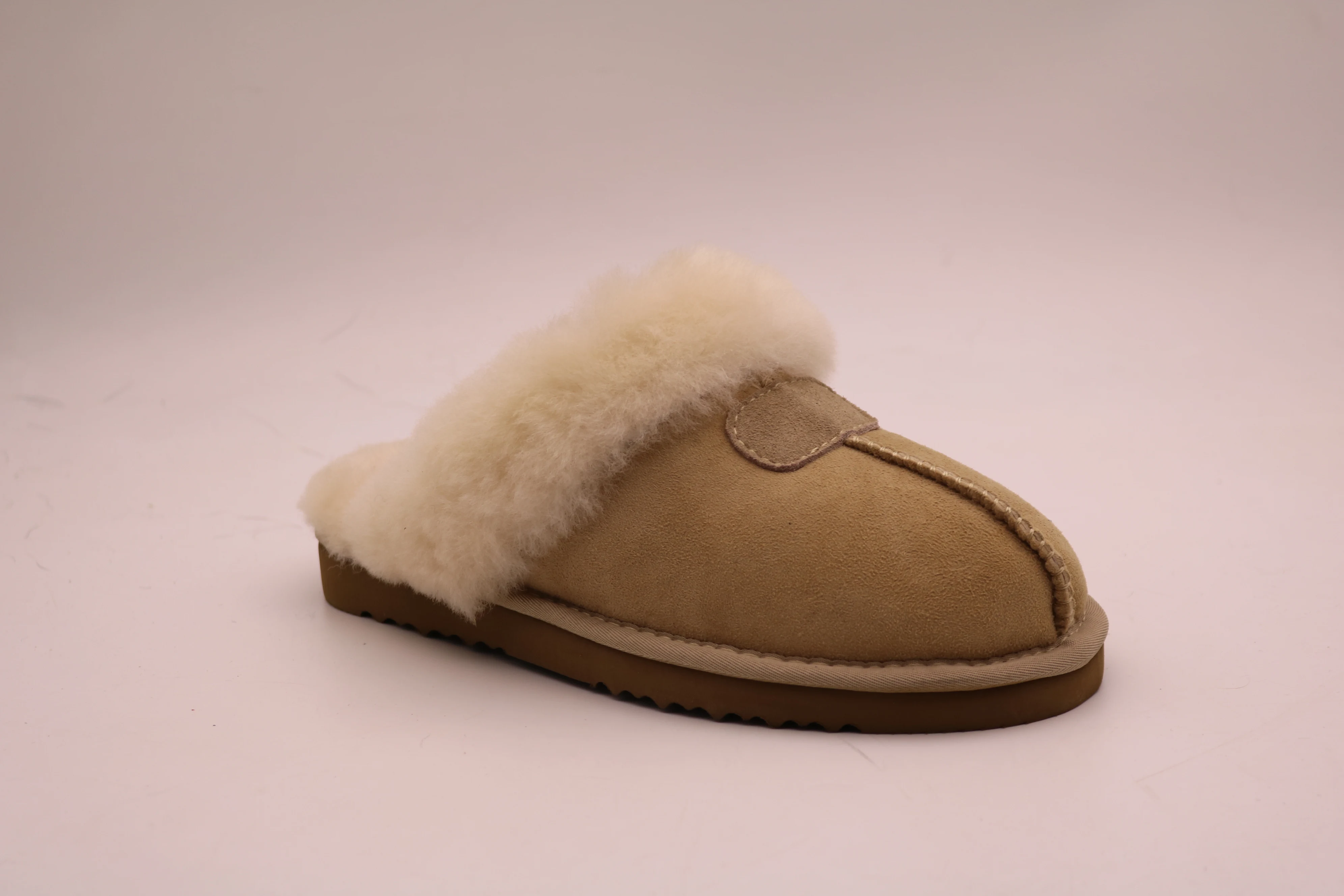 Women Ankle Indoor Slippers Cow Suede Upper Sheepskin Lining EVA ...