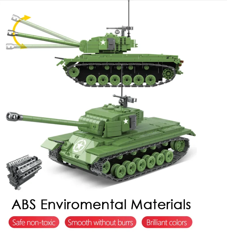 Us Pershing M26 Military Heavy Tank Toy Building Blocks City Bricks Ww2 ...