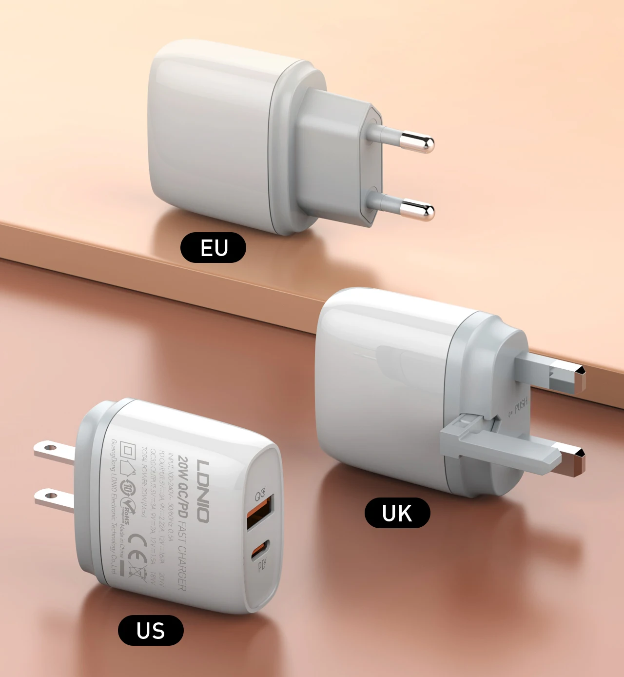 LDNIO Q229 PD 20W fast charger Travel Mobile Phone portable Charger UK ...