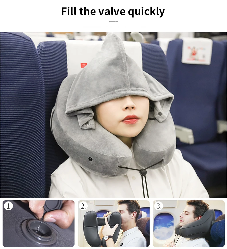 Travel U-shaped Inflatable Pillow Outdoor Car Long Distance Plane Nap ...
