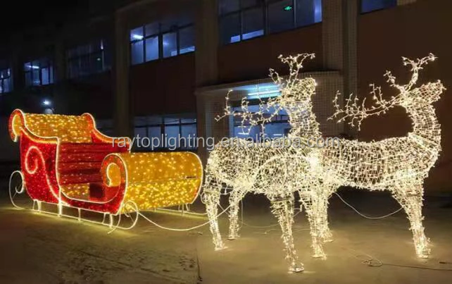 Waterproof Outdoor Christmas Life Size Led Reindeer Sleigh With Santa ...